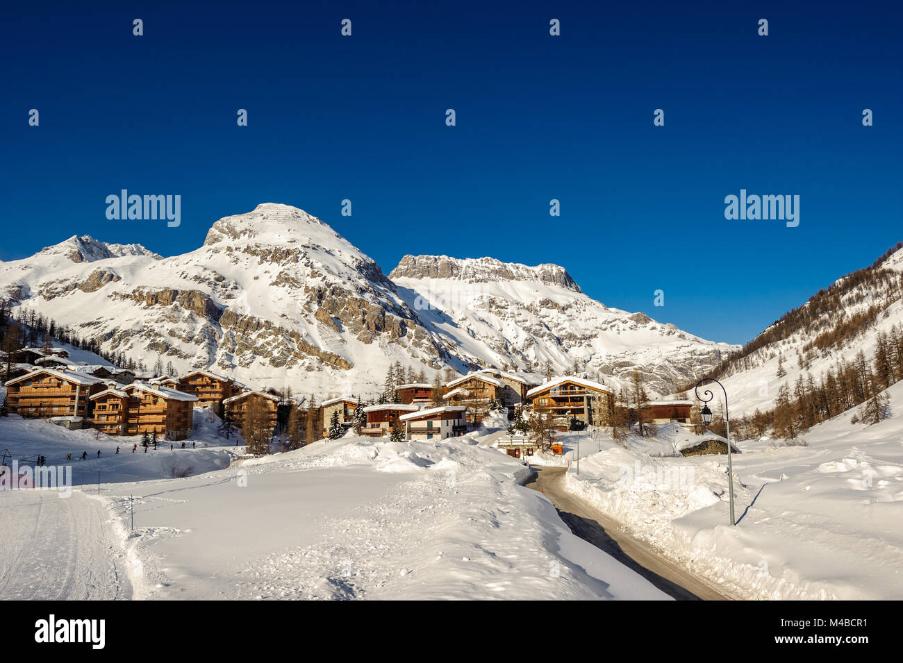 Alpine winter mountain landscape. French Alps with snow Stock Photo - Alamy