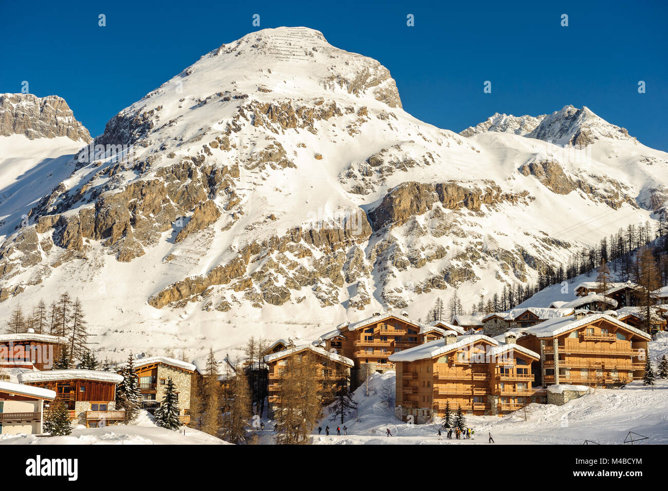 Alpine winter mountain landscape. French Alps with snow Stock Photo - Alamy