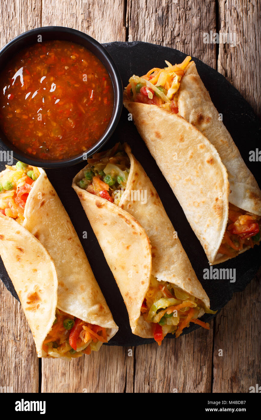 Indian street vegetarian food: Franky Roti roll stuffed with vegetables ...