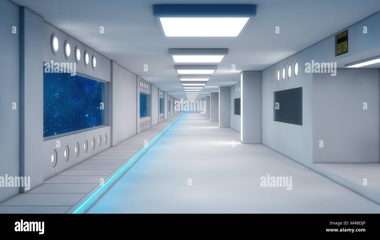 3D render. Futuristic corridor interior architecture Stock Photo - Alamy