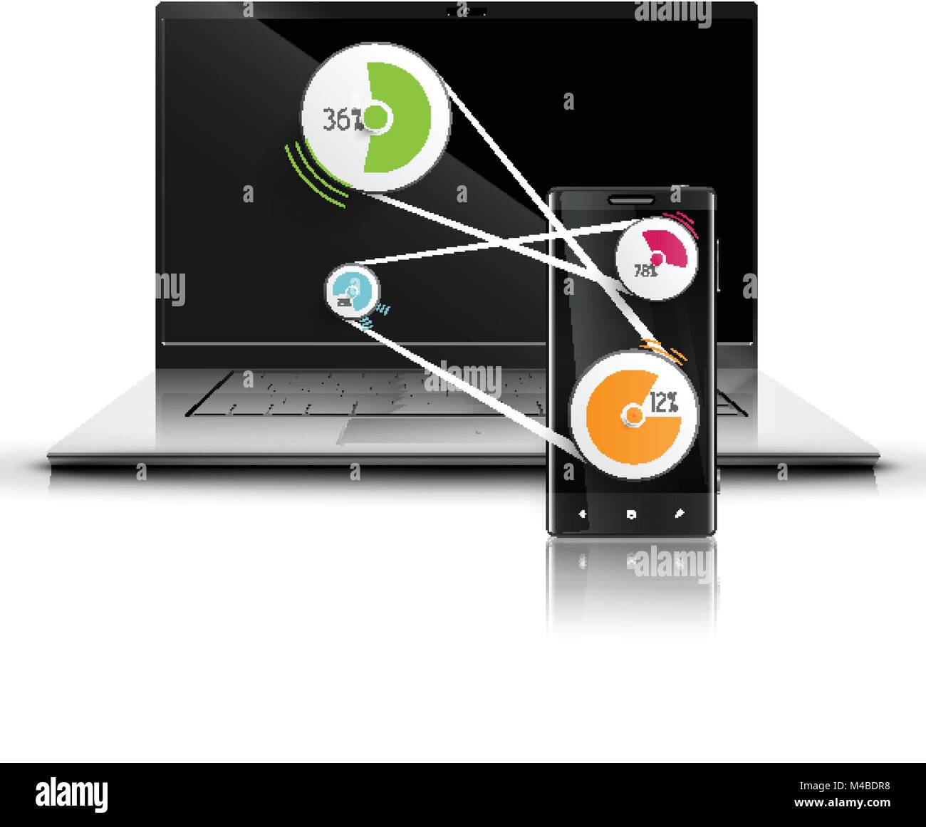 Laptop and mobile phone working together, vector Stock Vector Image ...