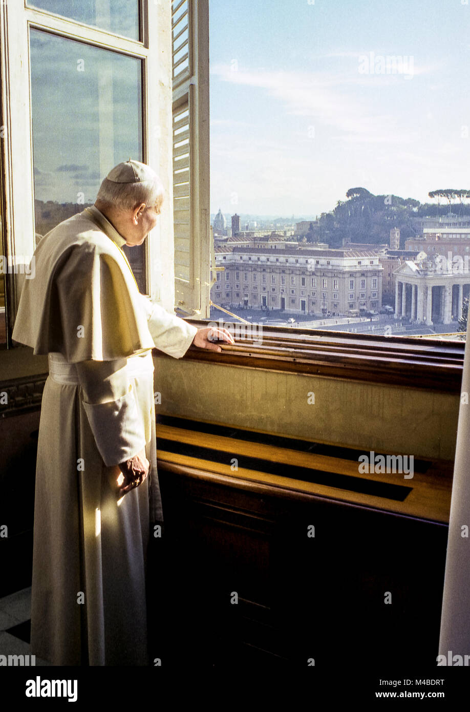 Pope John Paul II from the window of his Library January 9, 1996 Stock ...
