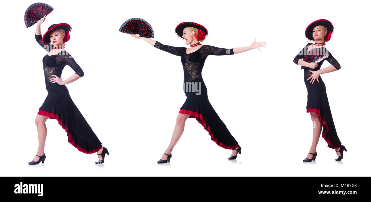Woman dancing spanish dance isolated on white Stock Photo - Alamy