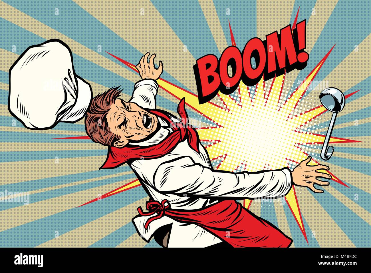 Chef cooking a problem in the restaurant kitchen. Pop art retro vector ...