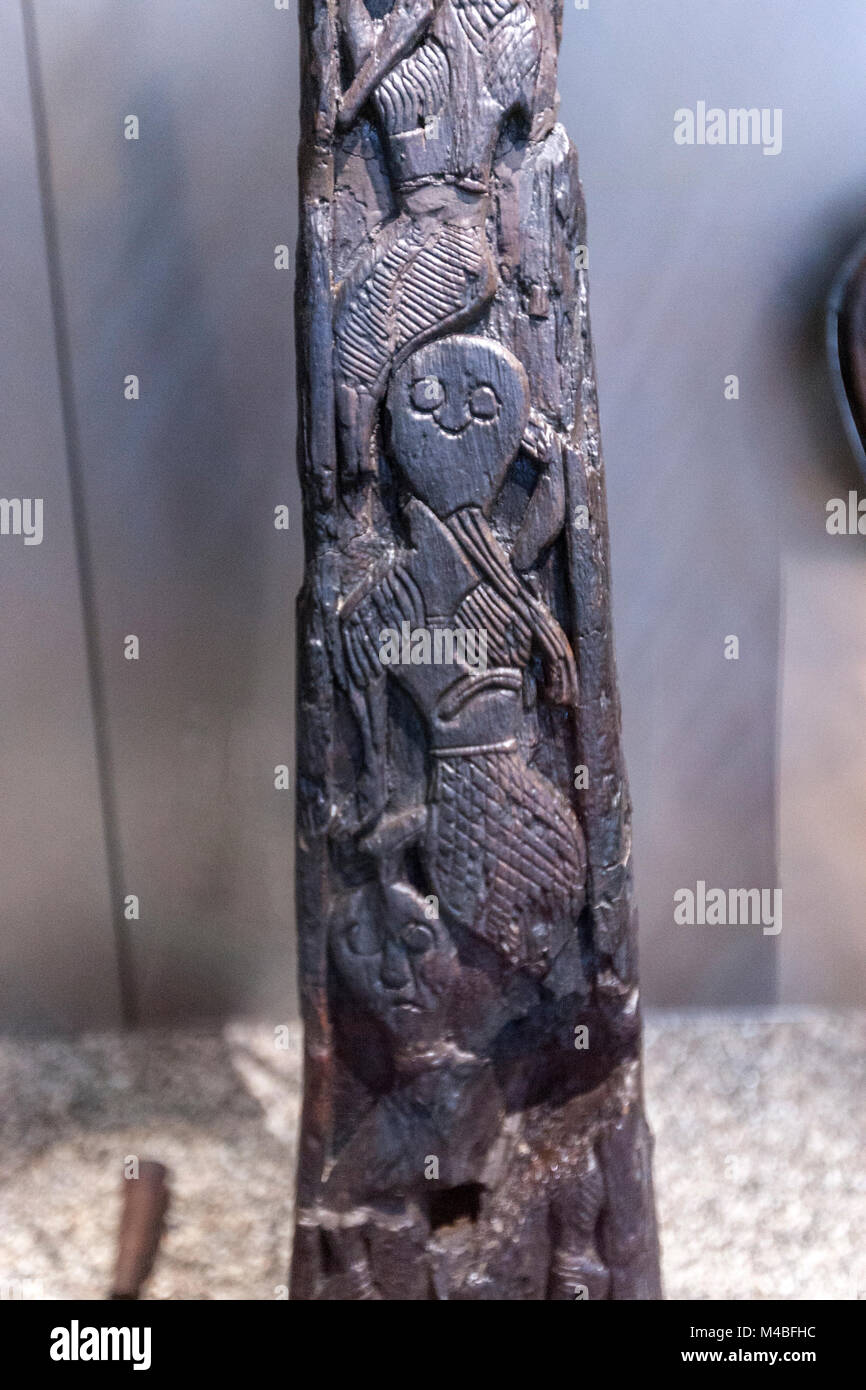 Wood carving in Viking Ship Museum, Huk Aveny, Oslo, Norway Stock Photo ...