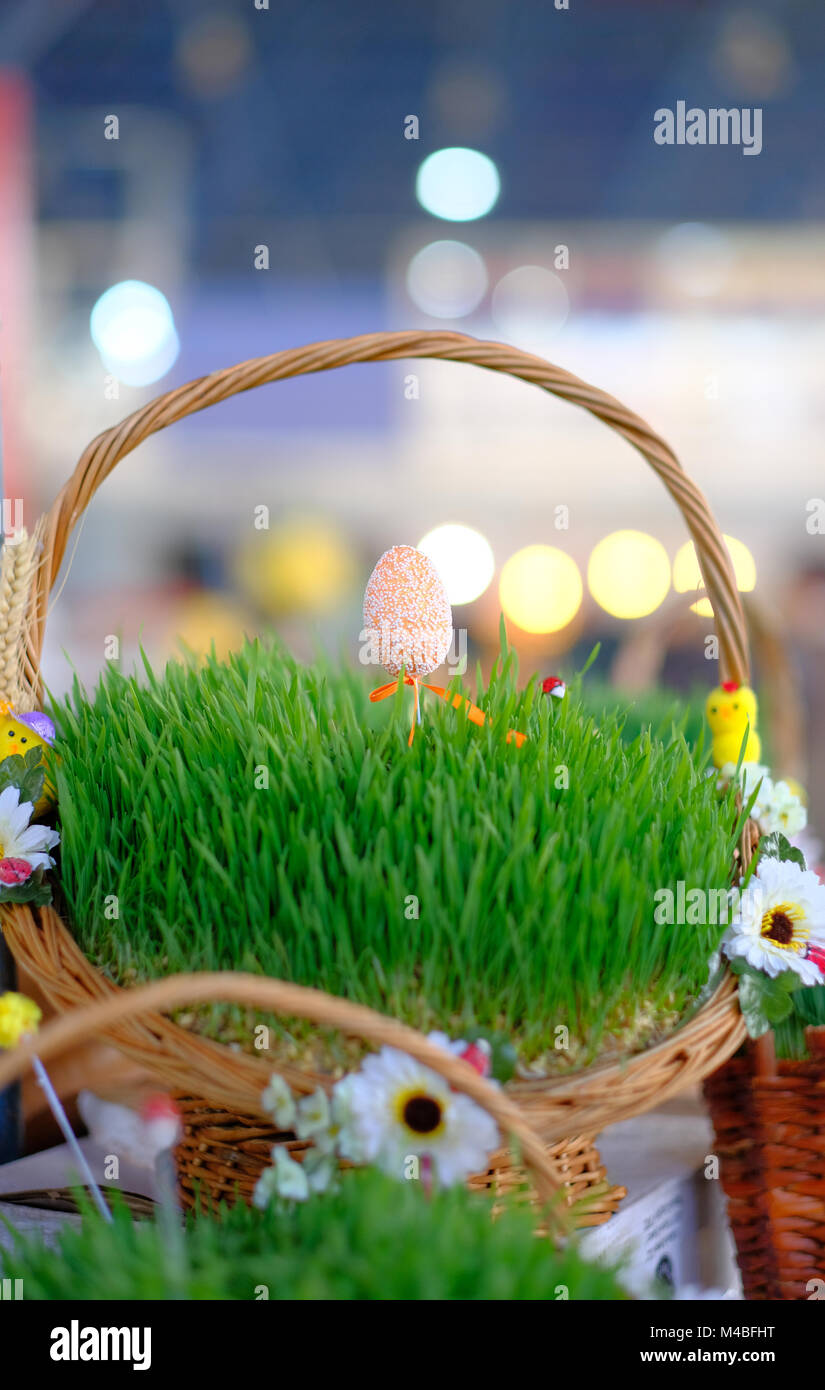 Easter baskets with grass Stock Photo - Alamy