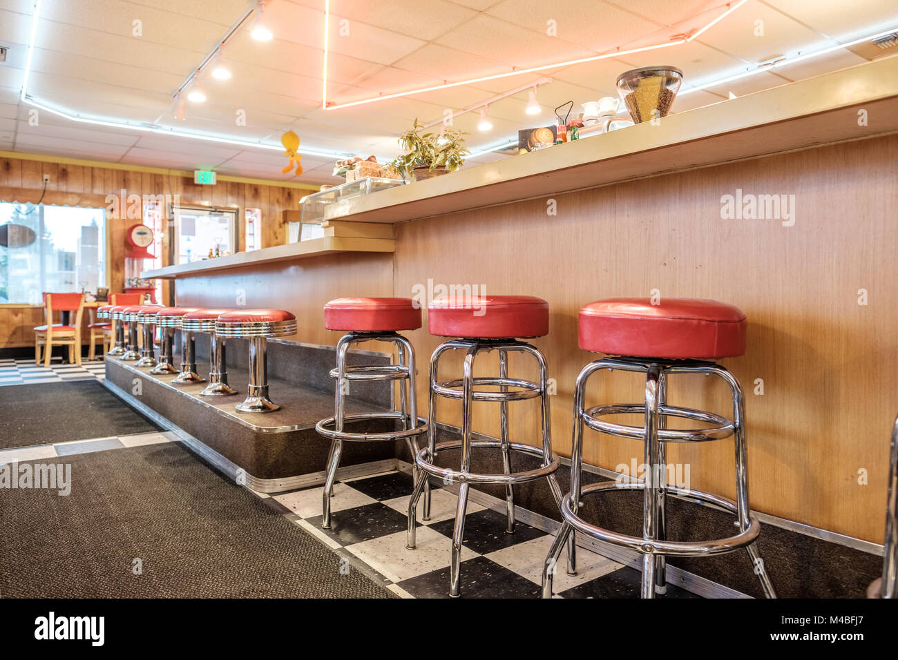 Diner classic interior with counter Stock Photo - Alamy