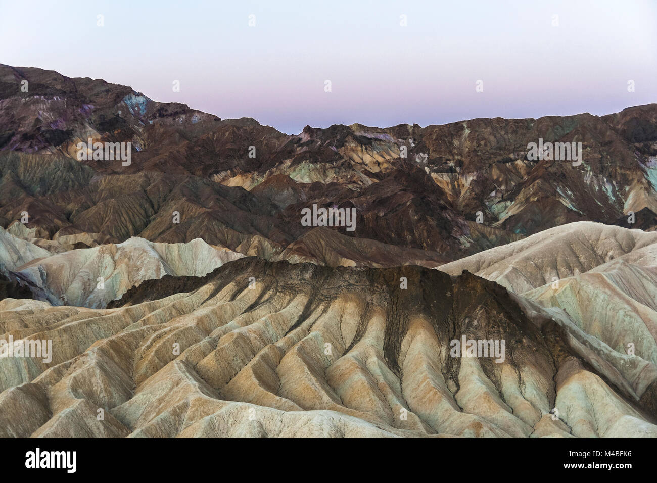 Mudstone and claystone badlands at Zabriskie Point at dawn, Death ...