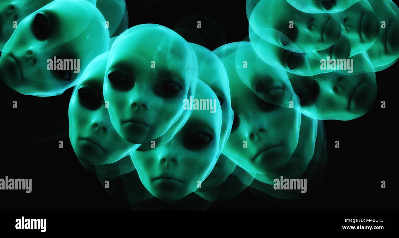 Computer generated image of surreal alien heads Stock Photo - Alamy