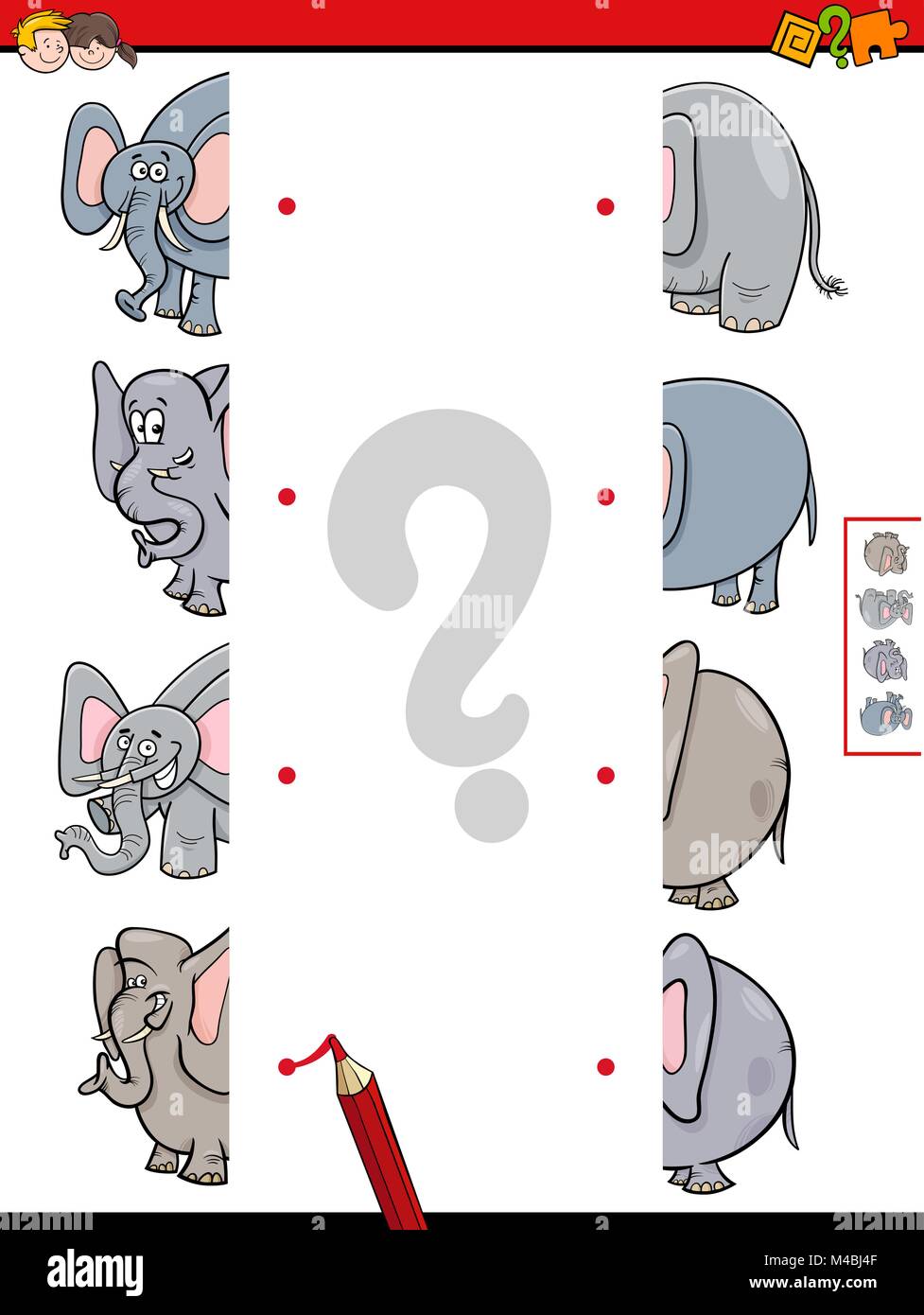 Cartoon Illustration of Educational Game of Matching Halves of ...