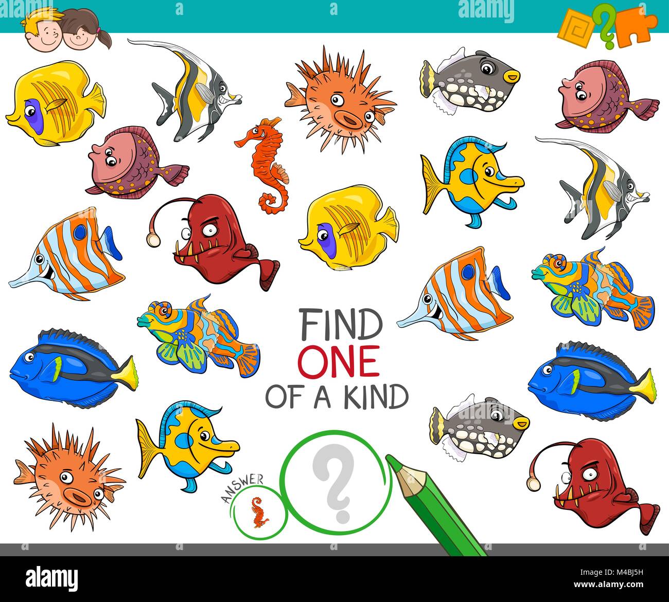 Cartoon Illustration of Find One of a Kind Picture Educational Activity ...