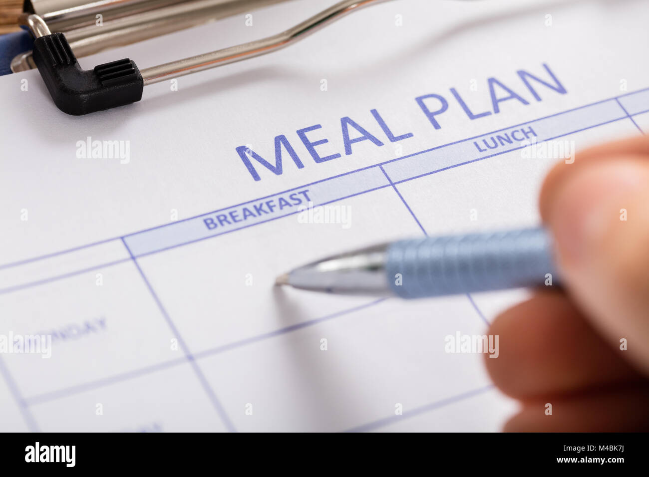 Close-up Of Person Hand Filling Meal Plan Form Stock Photo - Alamy