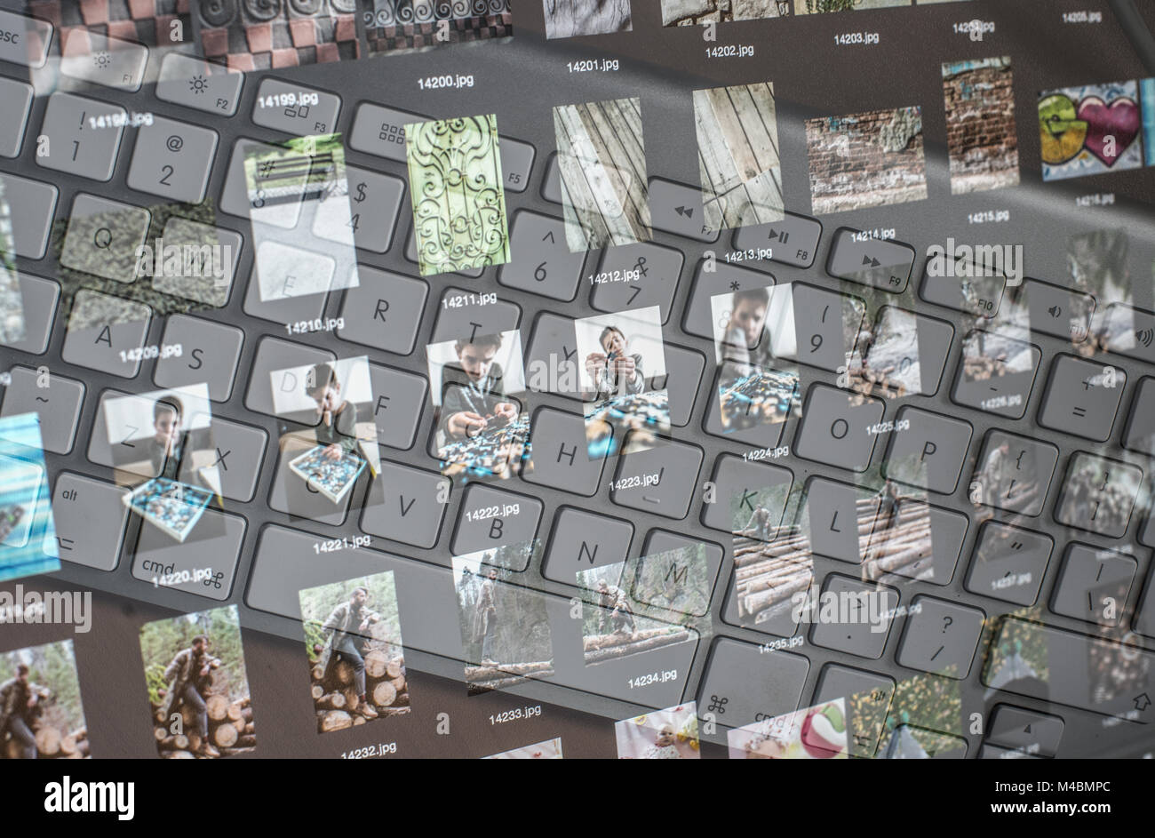 Technology background with photos and keyboard Stock Photo - Alamy