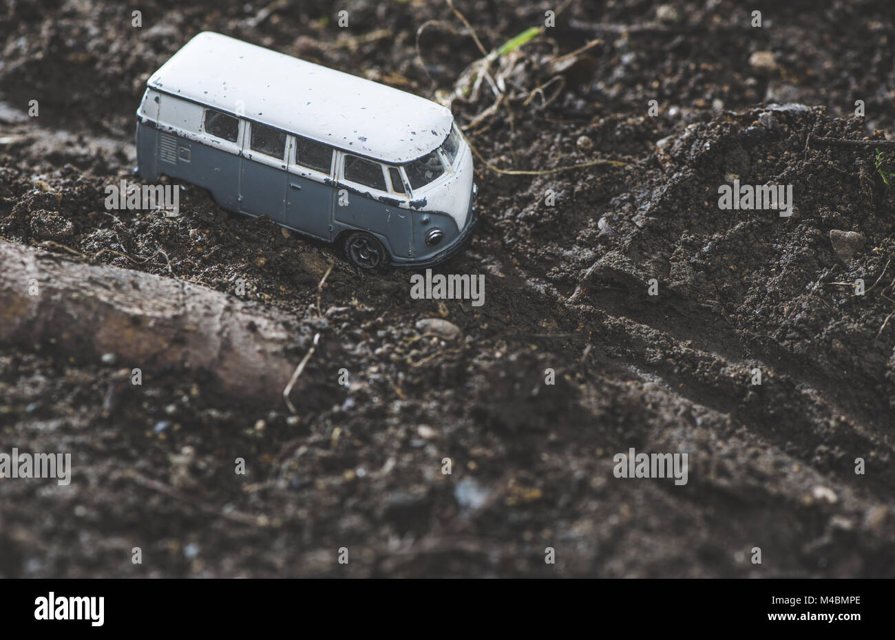 Vintage bus VW. Small metal toy in the nature Stock Photo - Alamy