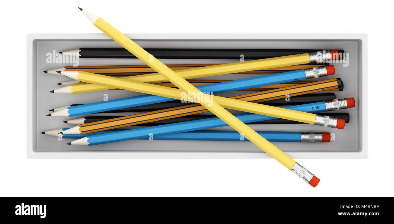 pencils in a box isolated on white background Stock Photo - Alamy