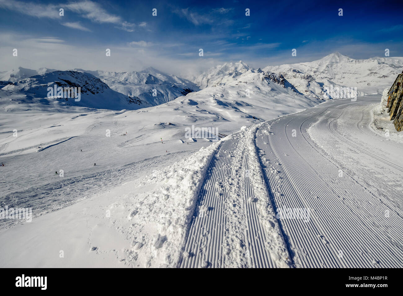 Alpine winter mountain landscape. French Alps with snow Stock Photo - Alamy