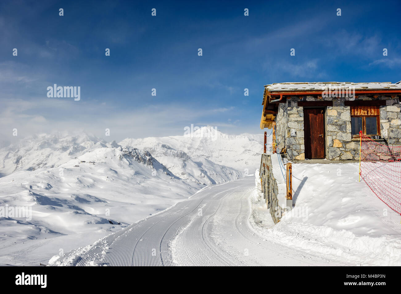 Alpine winter mountain landscape. French Alps with snow Stock Photo - Alamy