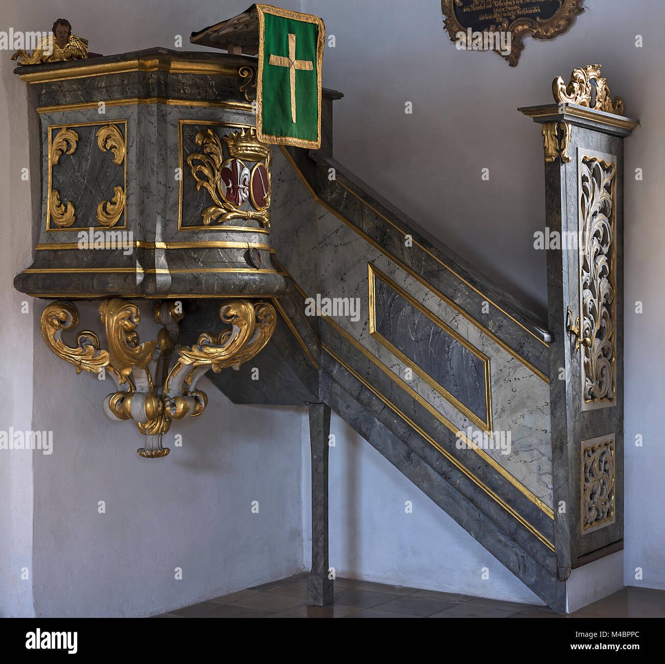 Baroque pulpit in the St. Johanniskirche,Neunhof/Lauf,Middle Franconia ...