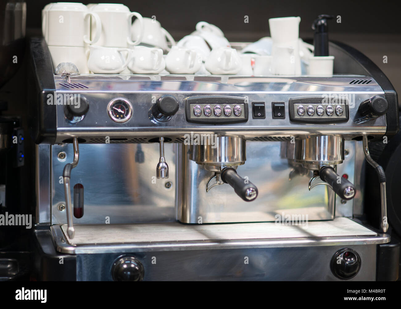 Professional coffee machine with many cups in the bar restaurant Stock ...
