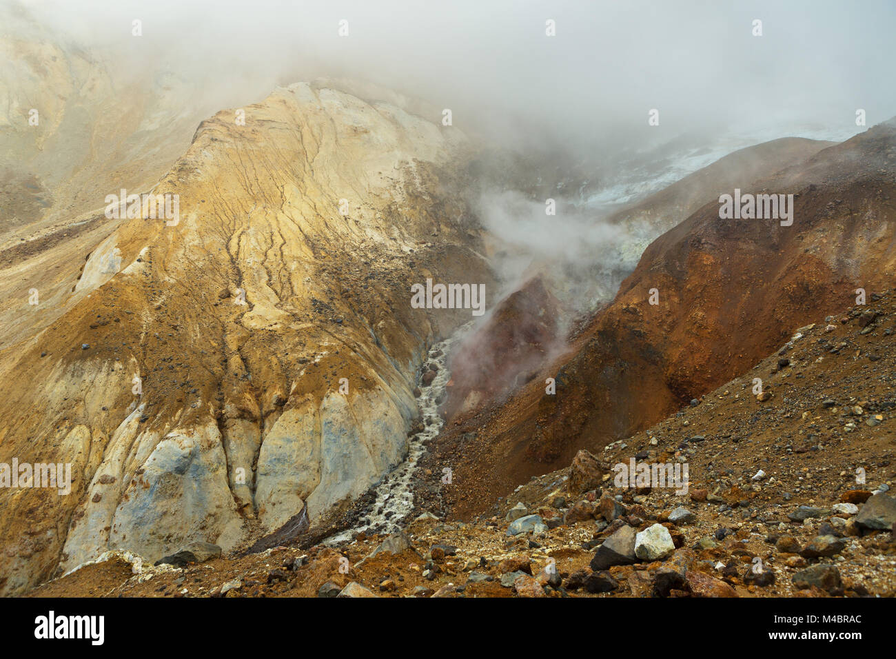 Stream from melting of glaciers on the active volcano Mutnovsky Stock ...