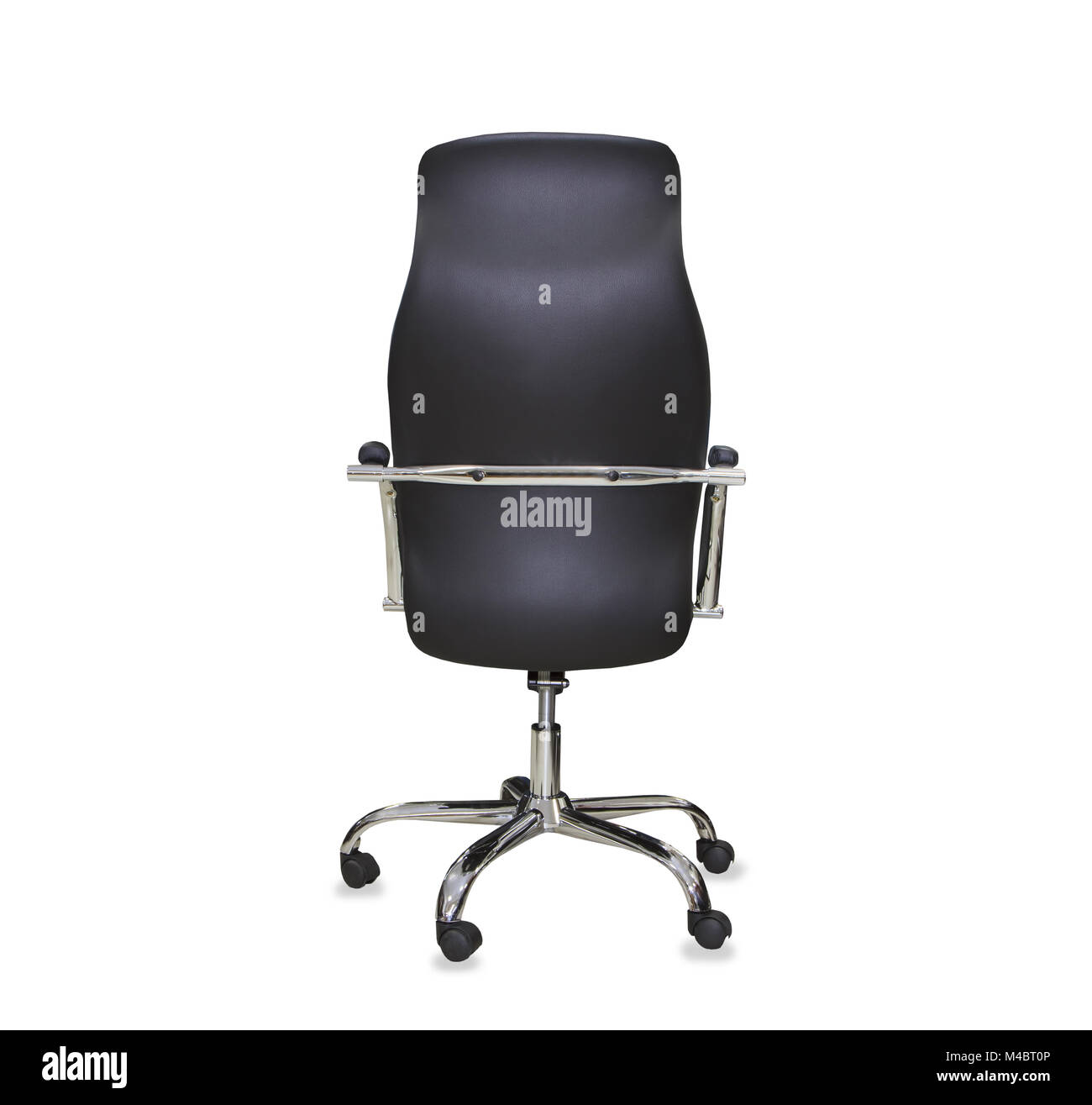 back view of modern office chair from black leather. Isolated Stock ...