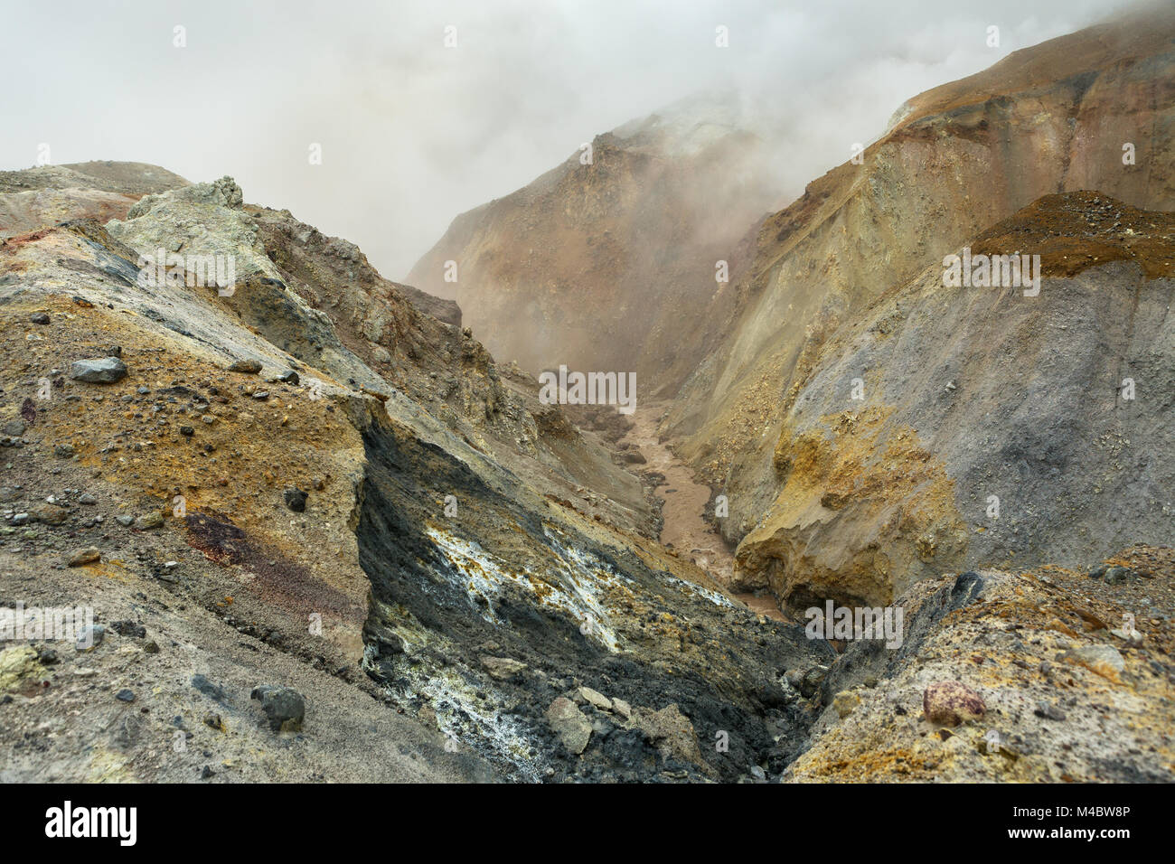 Stream from melting of glaciers on the active volcano Mutnovsky Stock ...