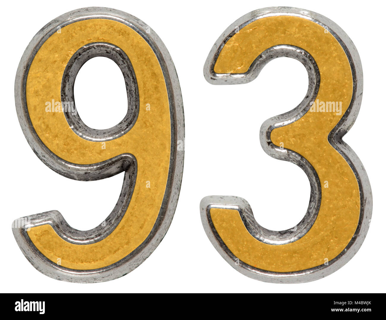 Metal numeral 93, ninety-three, isolated on white background Stock ...
