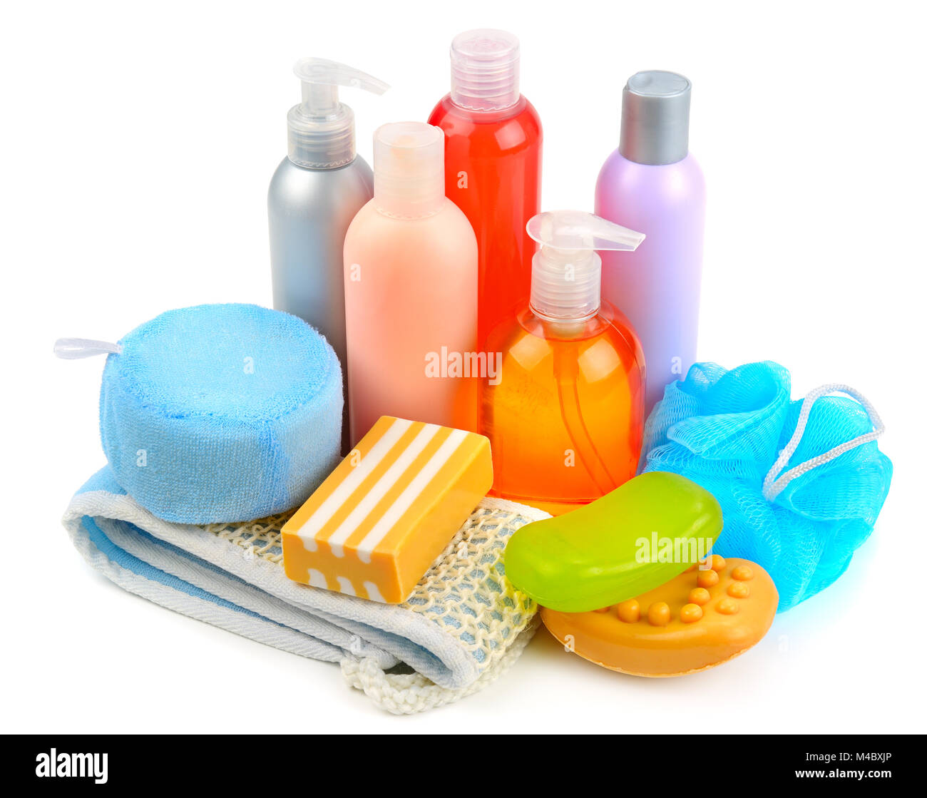 soaps and sponge isolated on white background Stock Photo - Alamy
