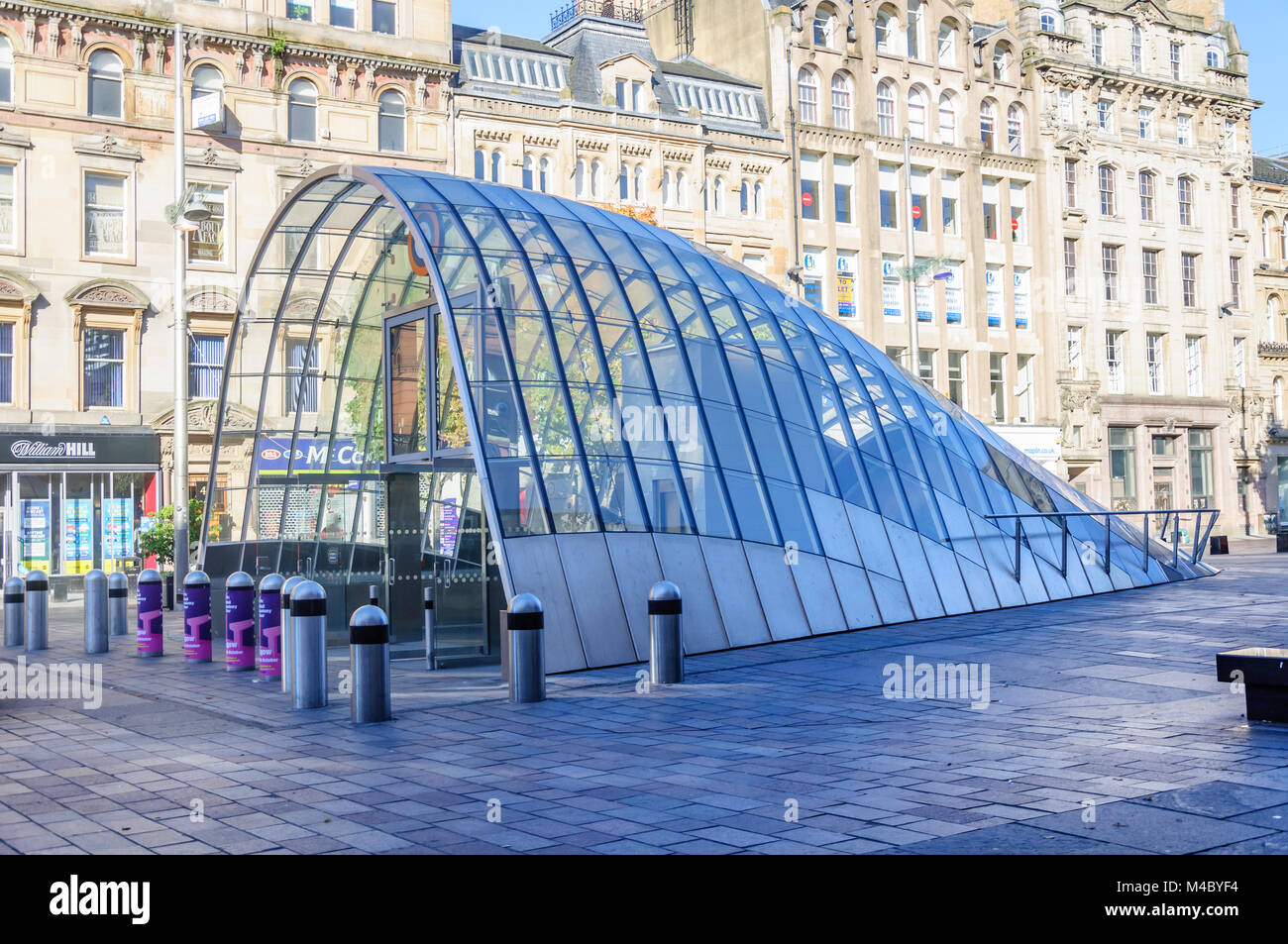Modern design of the glass and steel canopy at the entrance of St ...