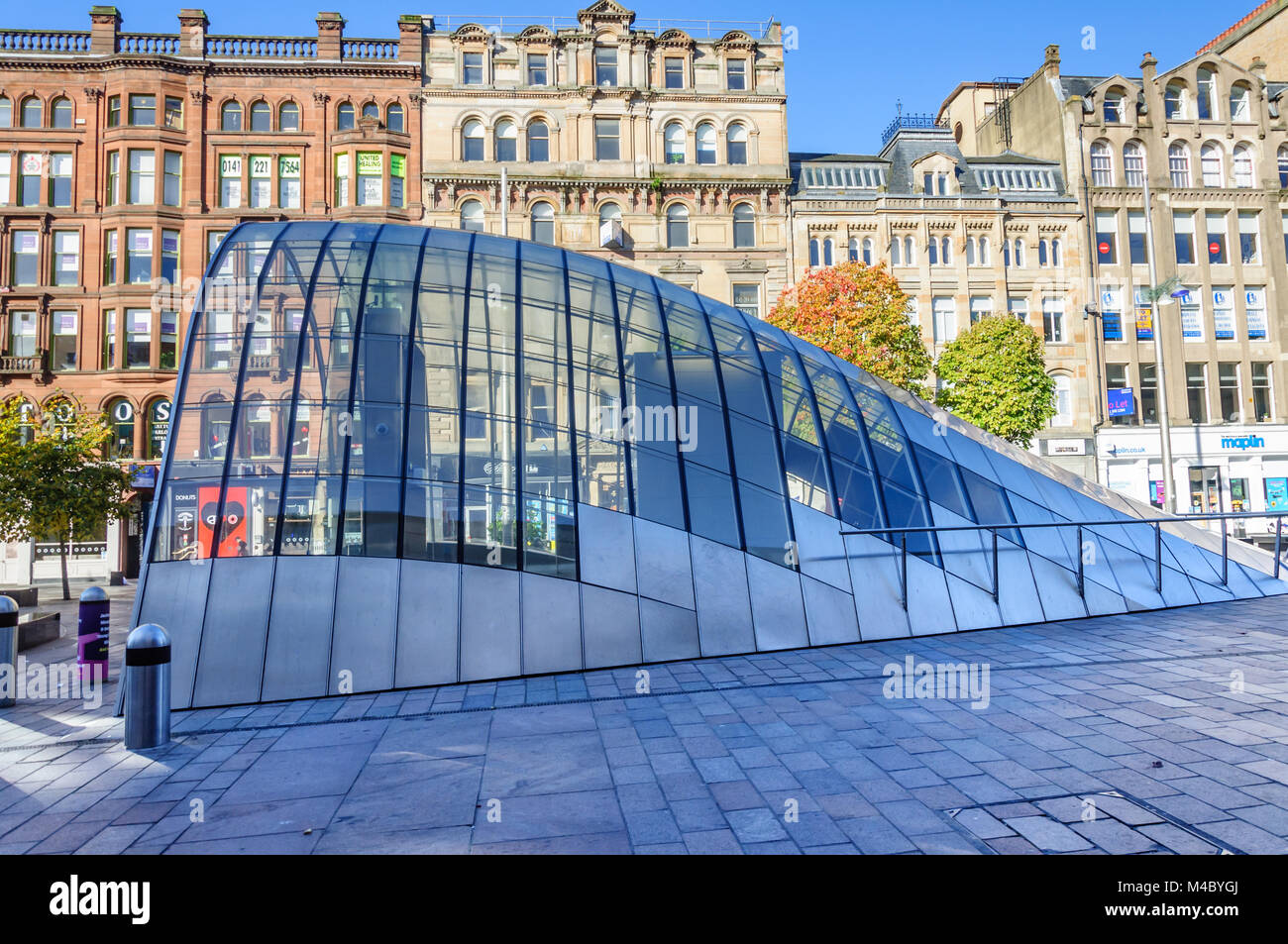Modern design of the glass and steel canopy at the entrance of St ...