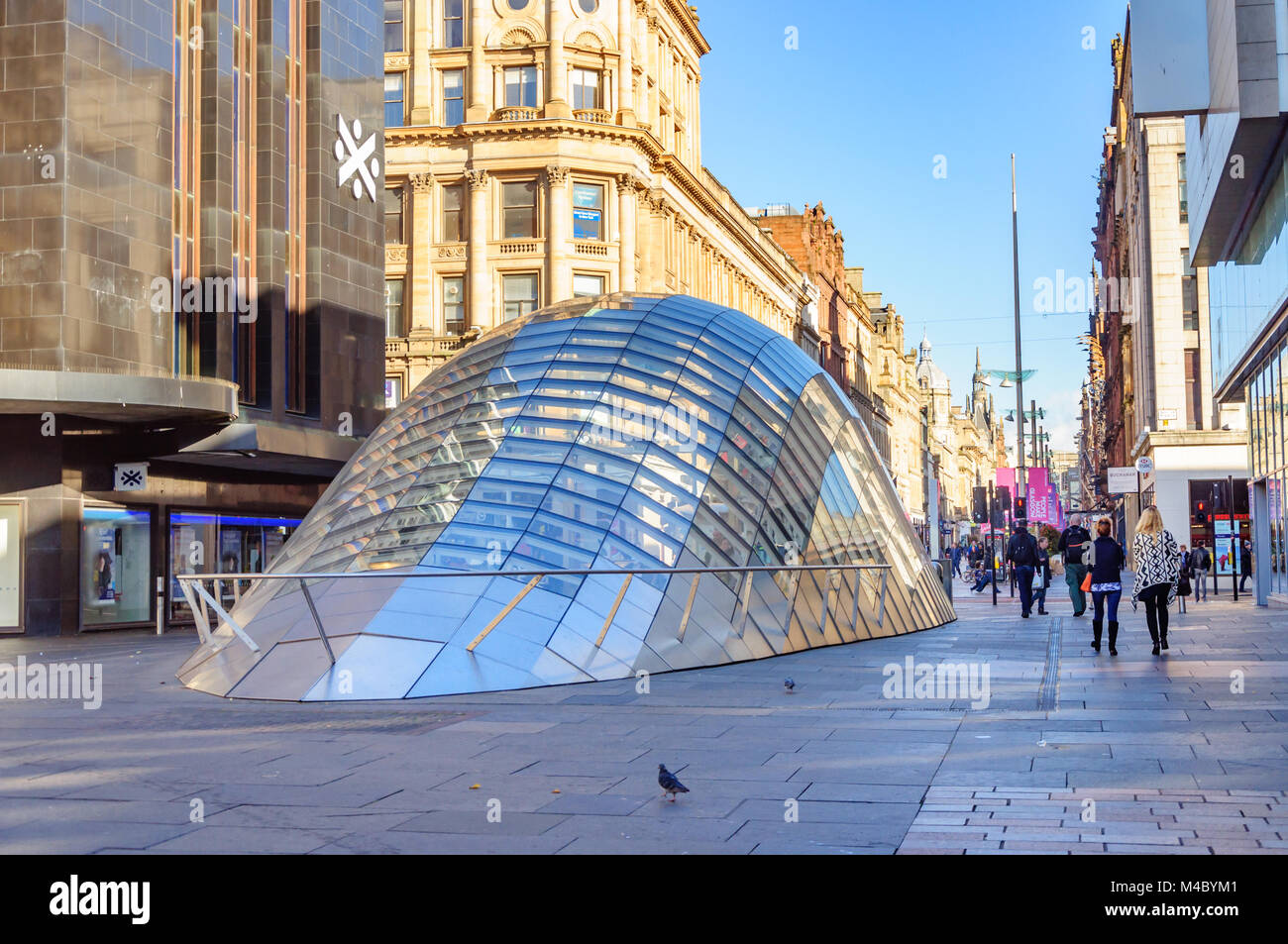 Modern design of the glass and steel canopy at the entrance of St ...