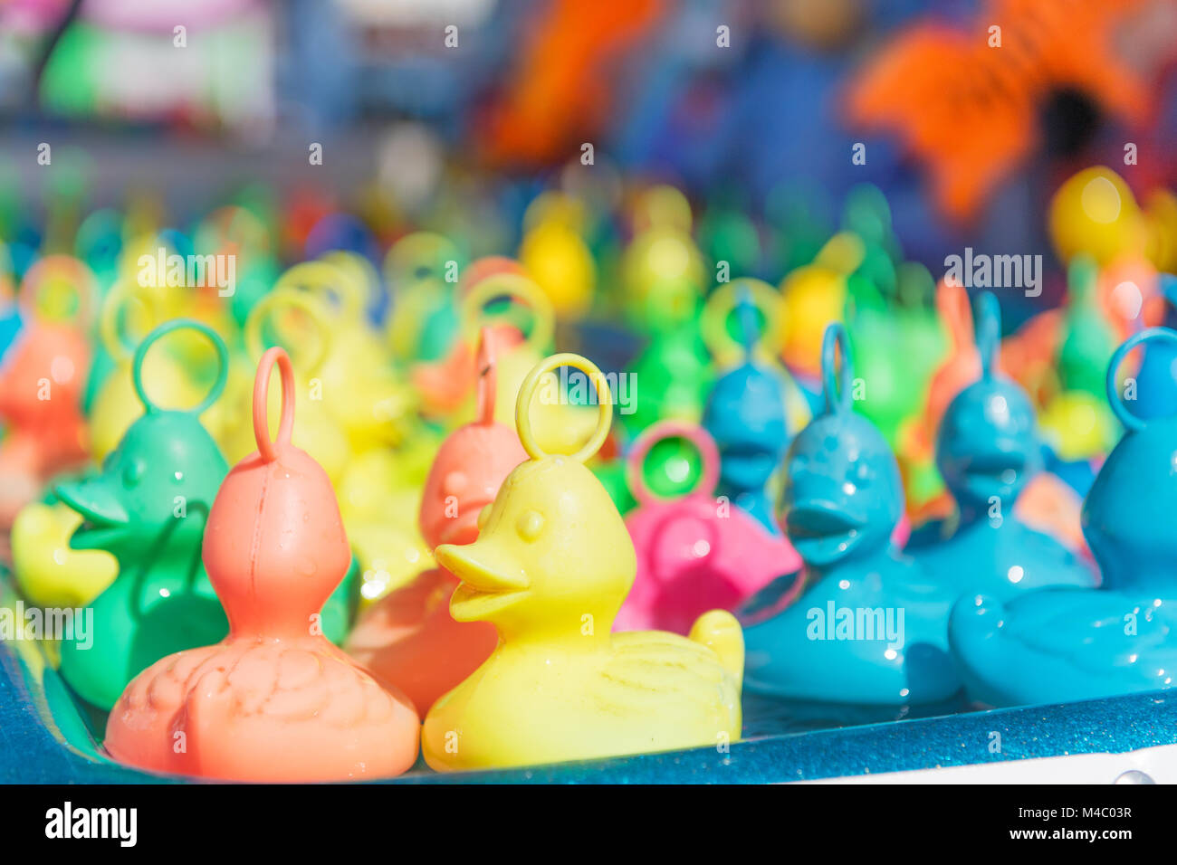 Colorful floating ducks at the fair Stock Photo - Alamy