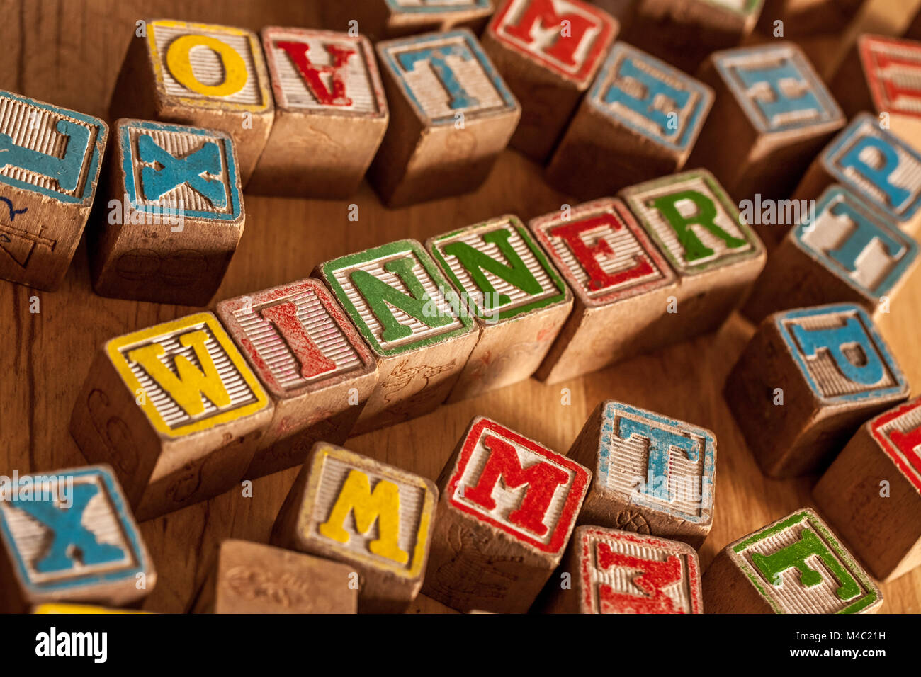 Wooden Toy Blocks Spell Winner Stock Photo - Alamy