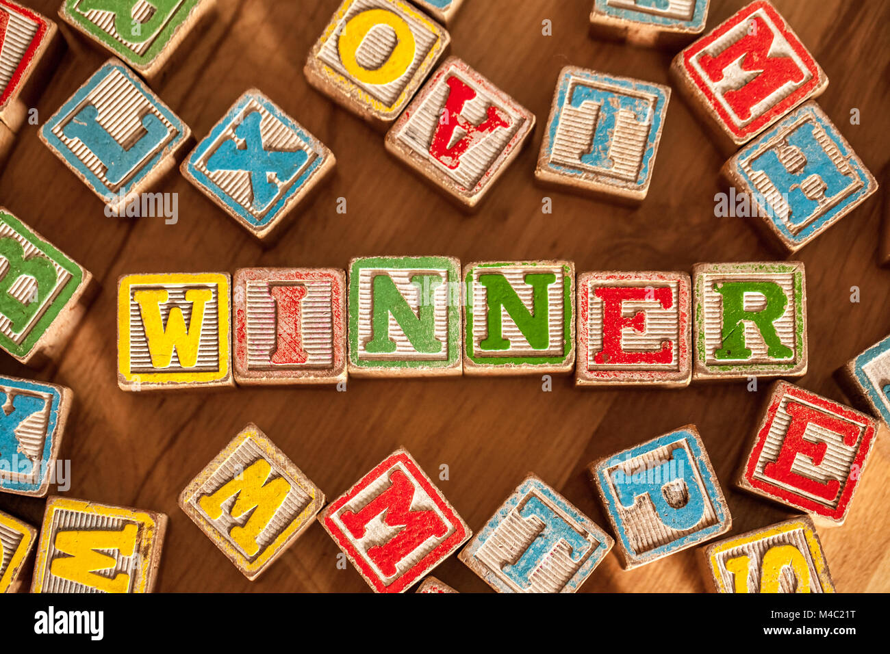 Wooden Toy Blocks Spell Winner Stock Photo - Alamy