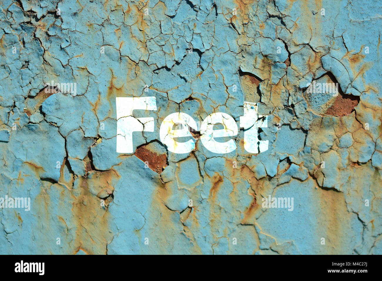 feet word print on the rusted metal corrugated metal background Stock ...