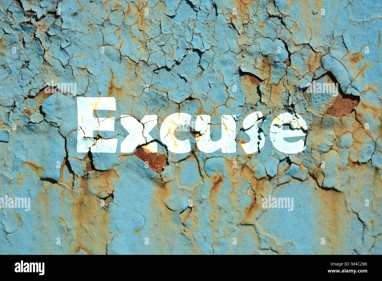 excuse word print on the rusted metal corrugated metal background Stock ...