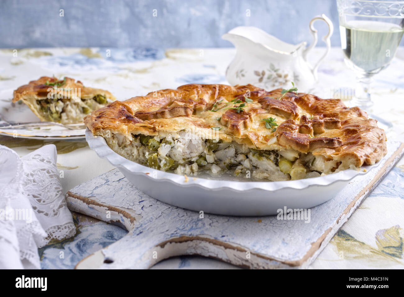 Pastilla with Fish and Green Asparagus Stock Photo - Alamy