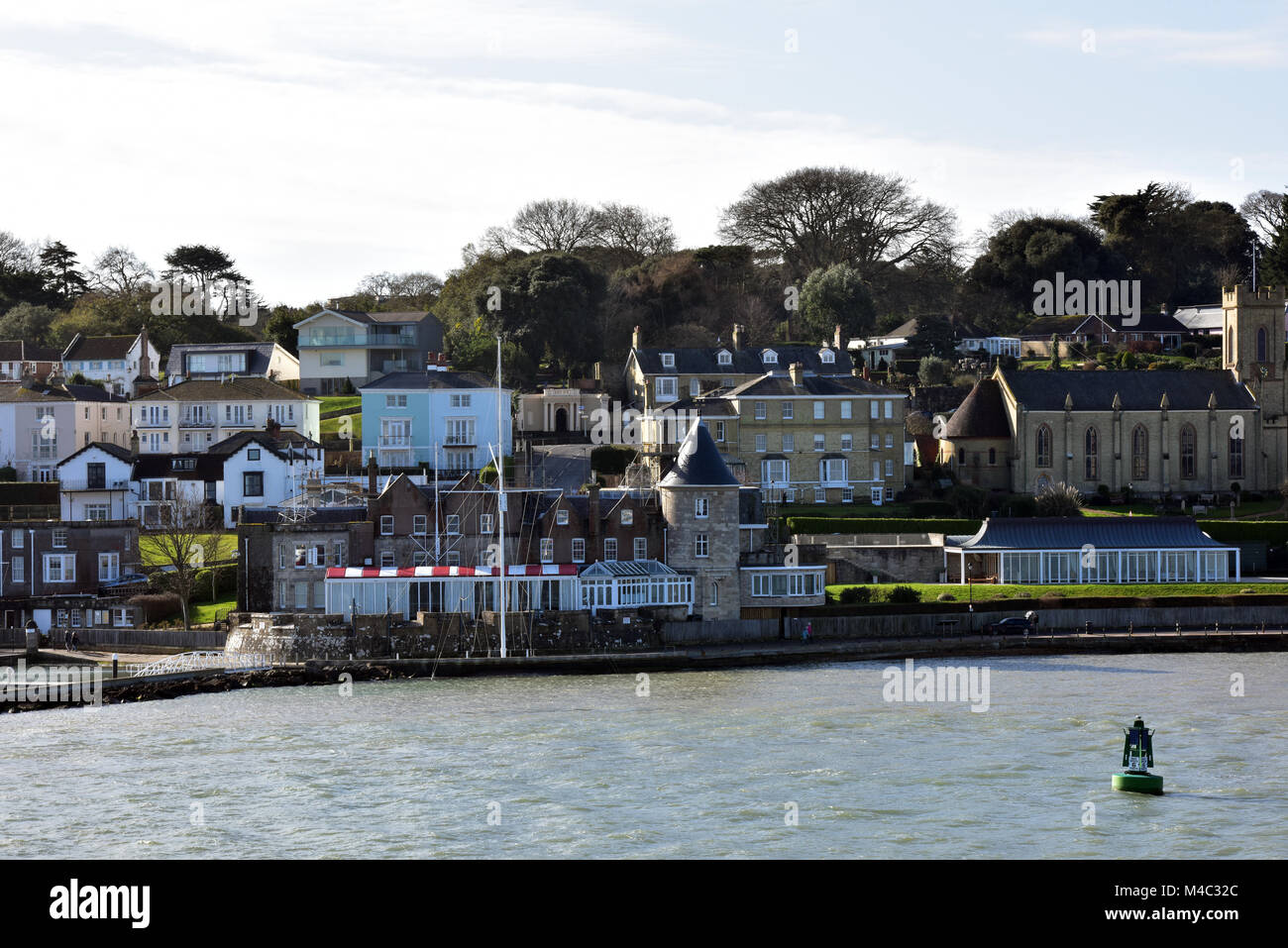 the royal yacht squadron on the seafront or waterfront at cowes on the ...
