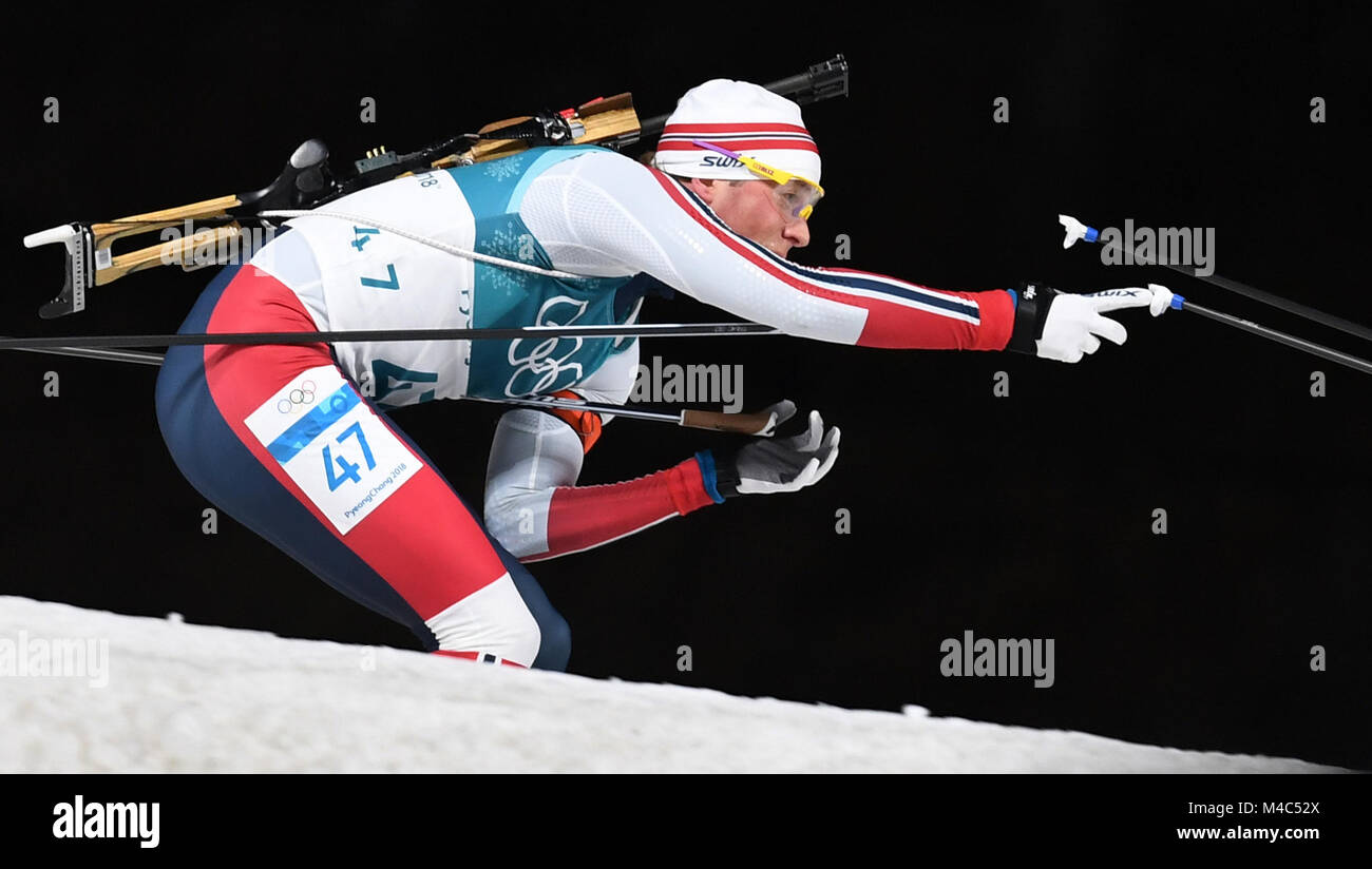 Pyeongchang, South Korea. 15th Feb, 2018. Norway's Lars Helge Birkeland ...