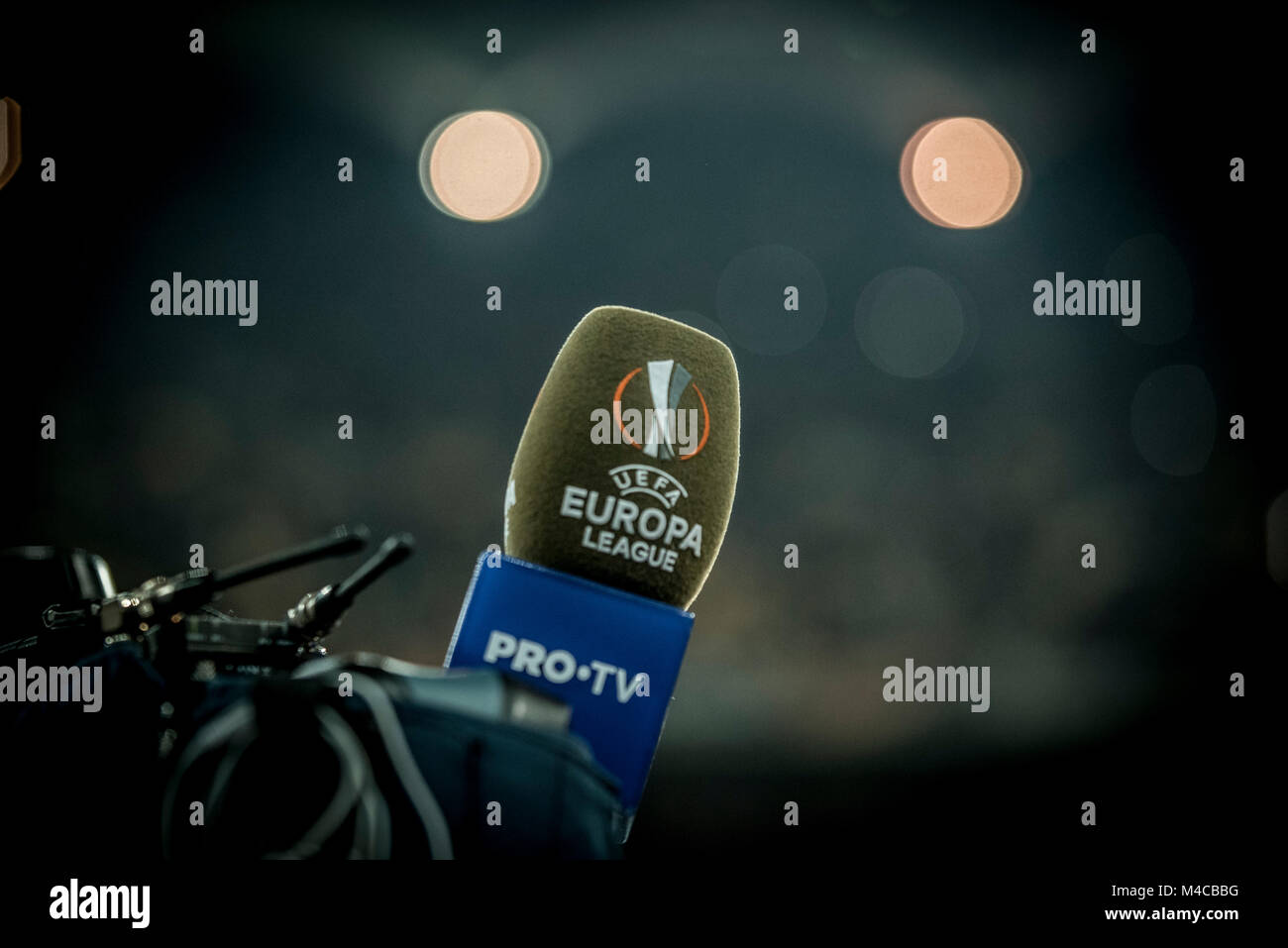 February 15, 2018: TV microphone during the UEFA Europa League 2017 ...
