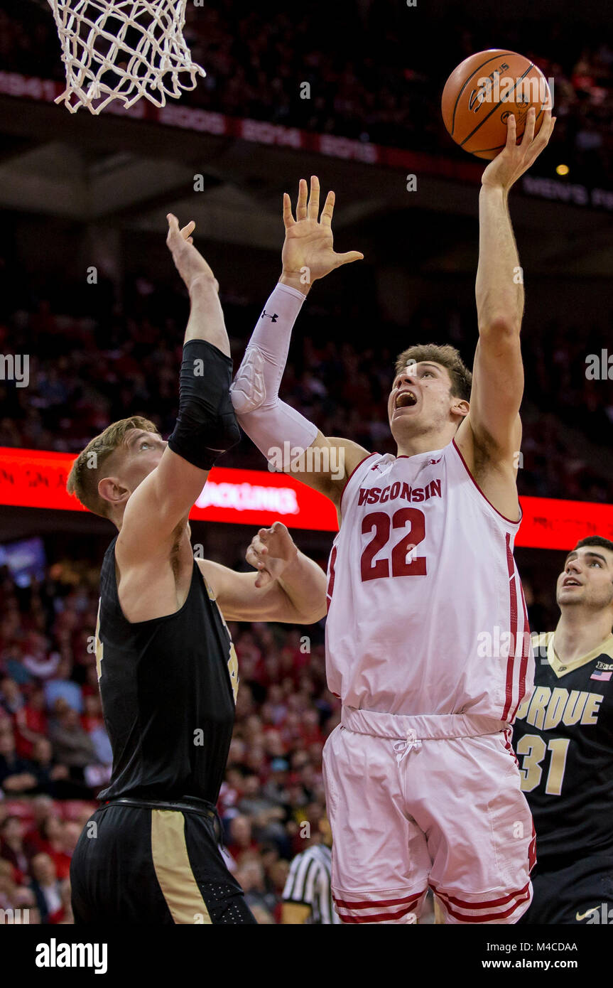 Madison, WI, USA. 15th Feb, 2018. Wisconsin Badgers forward Ethan Happ ...