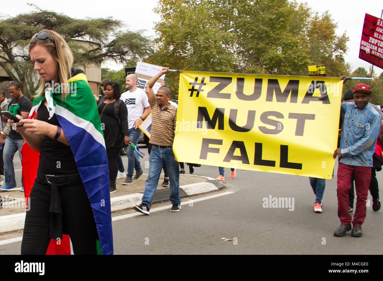 Johannesburg, South Africa. 7th Apr, 2017. Protester seen holding a ...