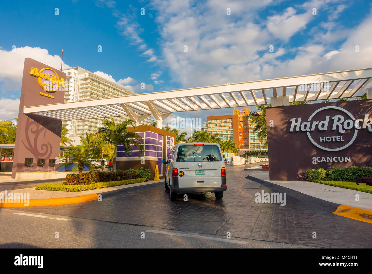 CANCUN, MEXICO - JANUARY 10, 2018: Outdoor view of the enter of Hard ...
