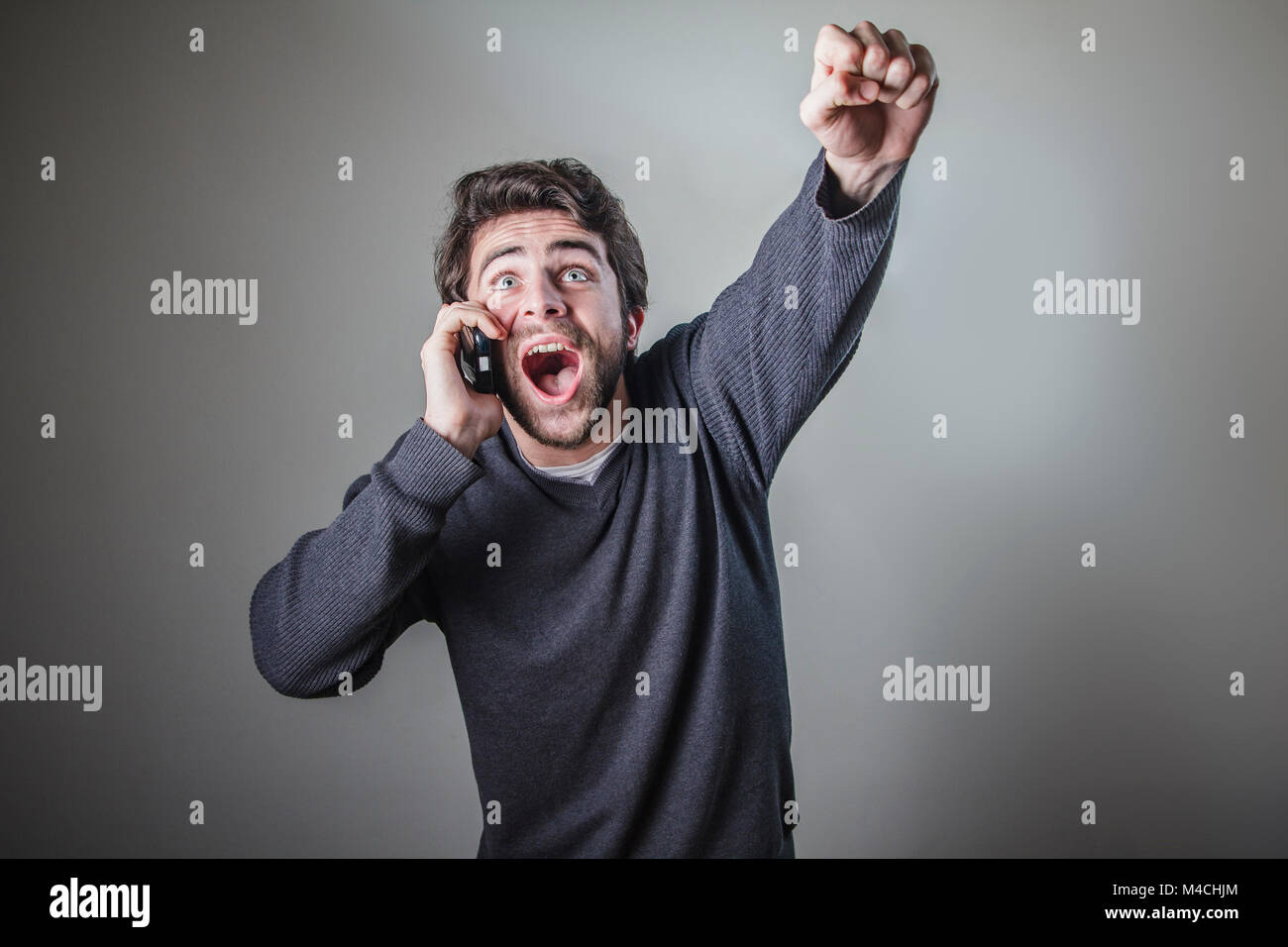 Person celebrating great news hi-res stock photography and images - Alamy
