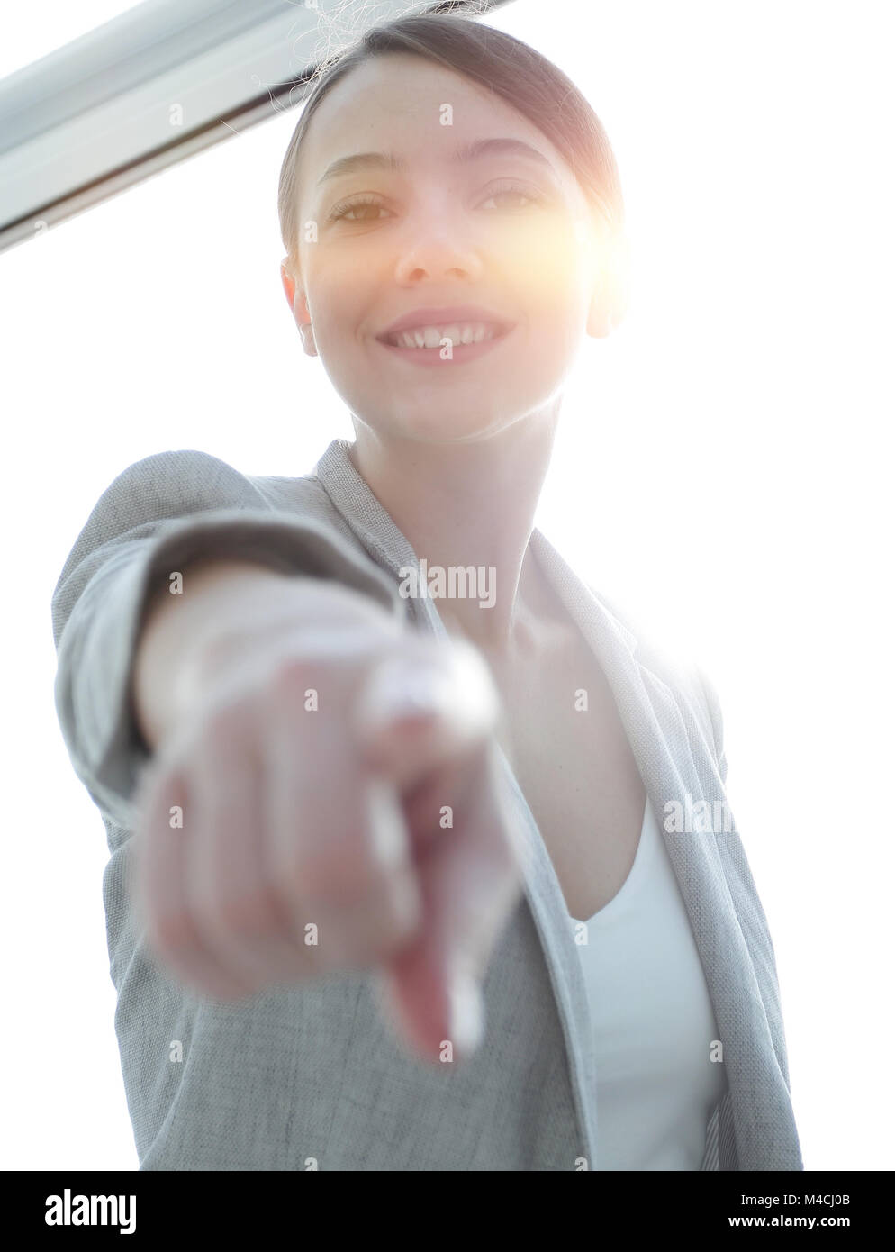 happy business woman pointing forward Stock Photo - Alamy