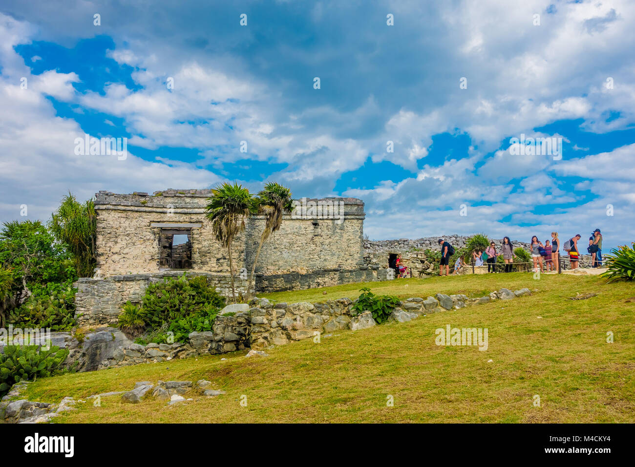 TULUM, MEXICO - JANUARY 10, 2018: Unidentified people walking in Mayan ...