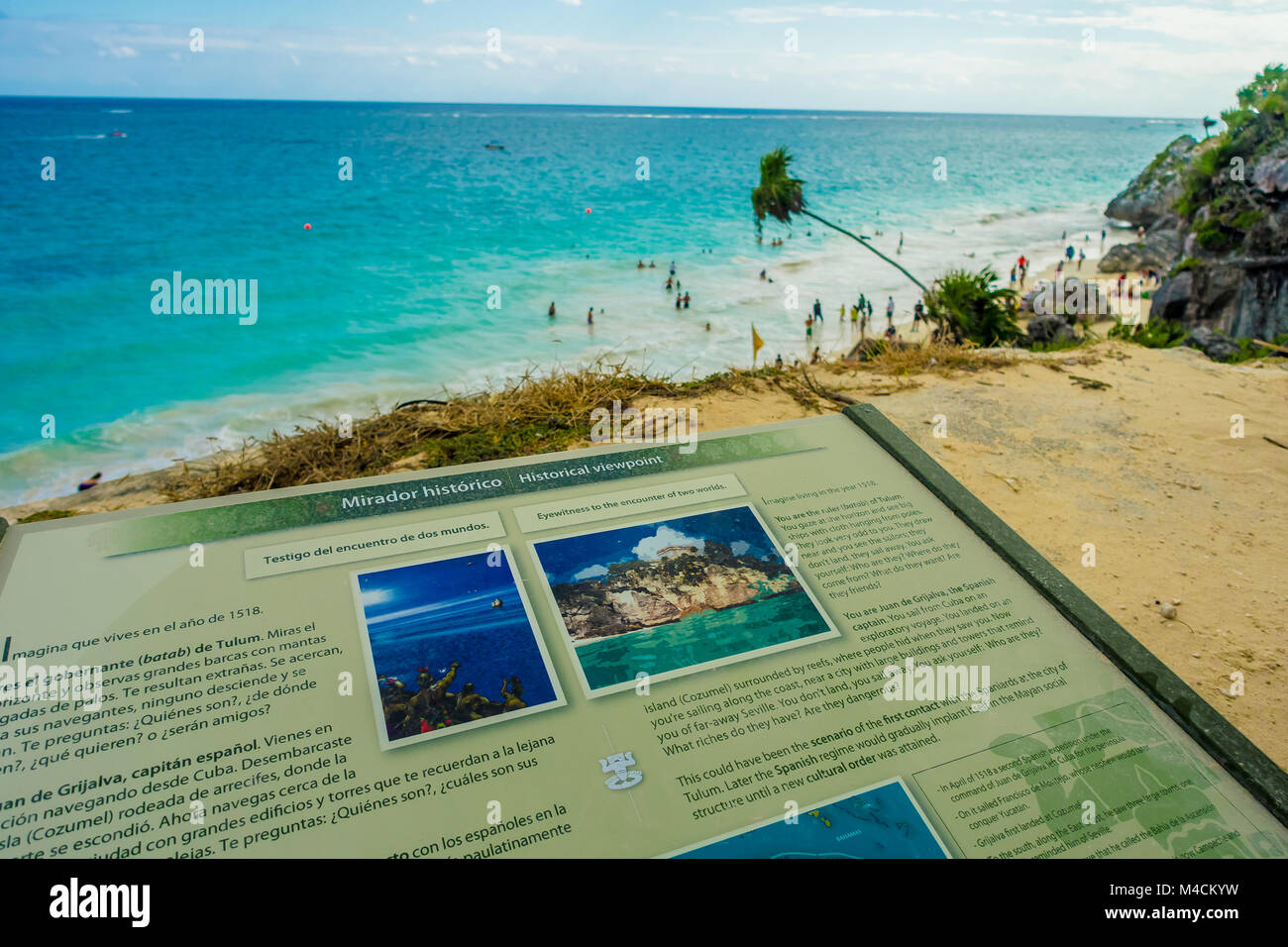 TULUM, MEXICO - JANUARY 10, 2018: Informative sign of historical ...