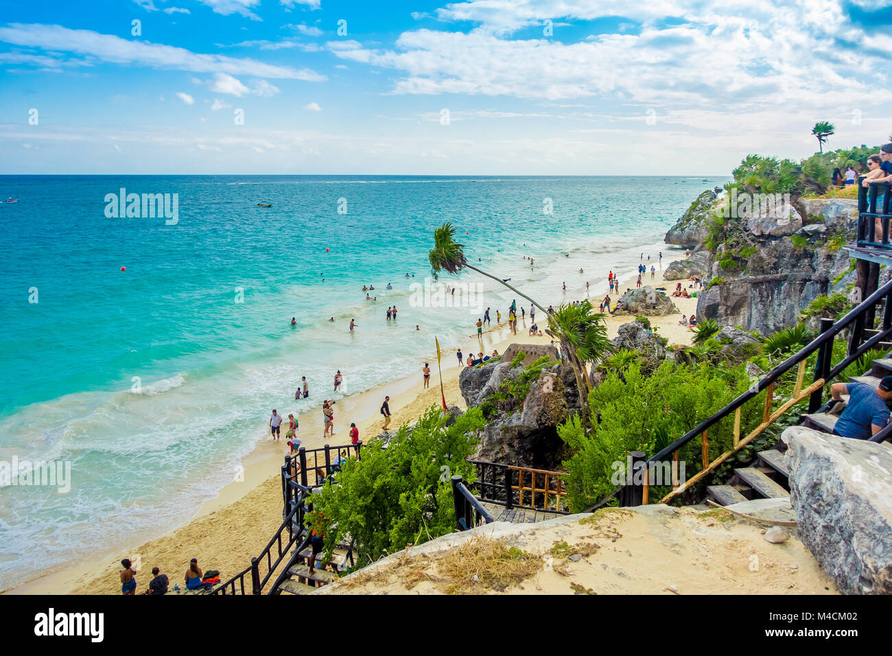 TULUM, MEXICO - JANUARY 10, 2018: Above view of unidentified enjoying ...
