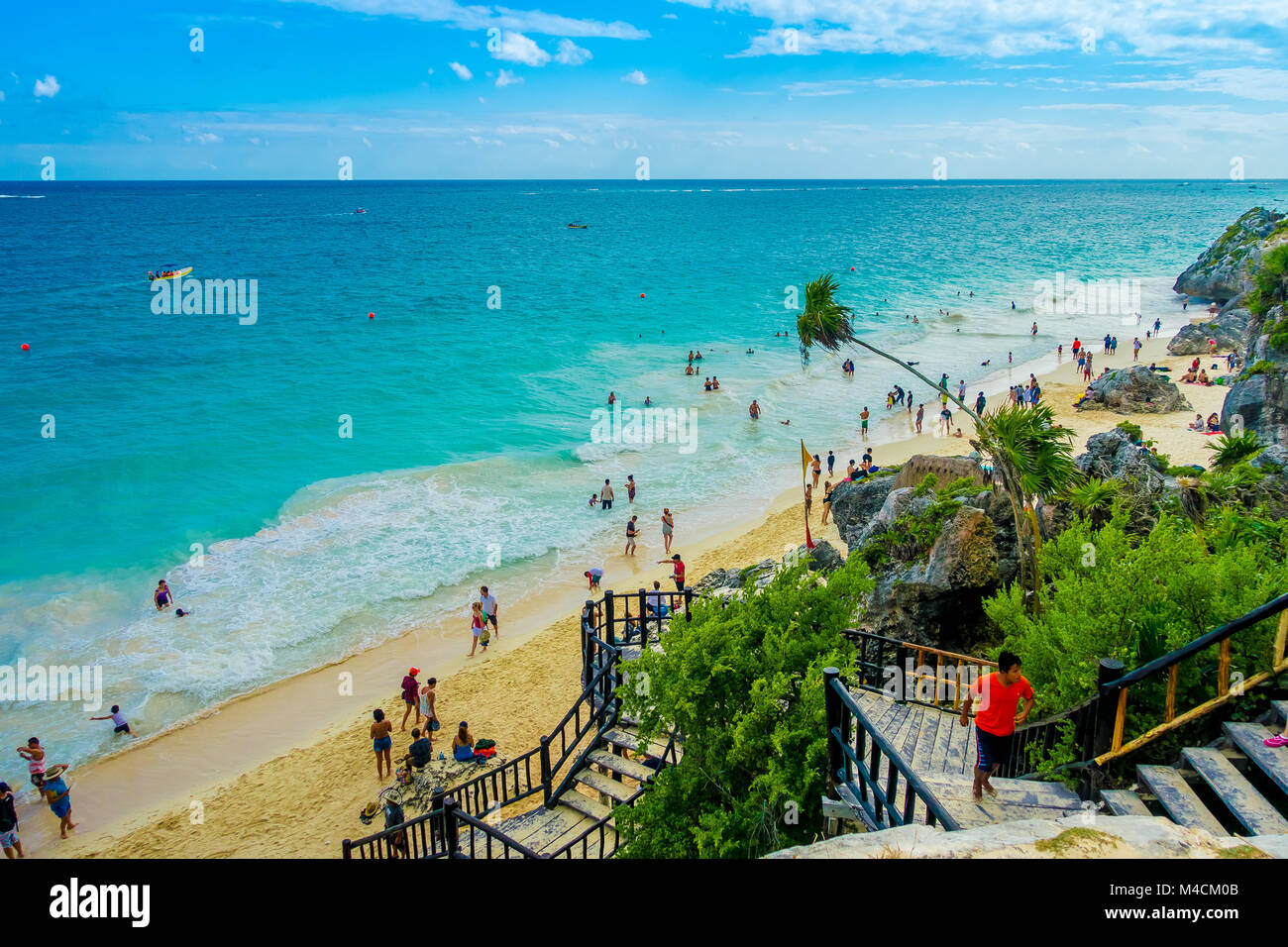 TULUM, MEXICO - JANUARY 10, 2018: Above view of unidentified enjoying ...
