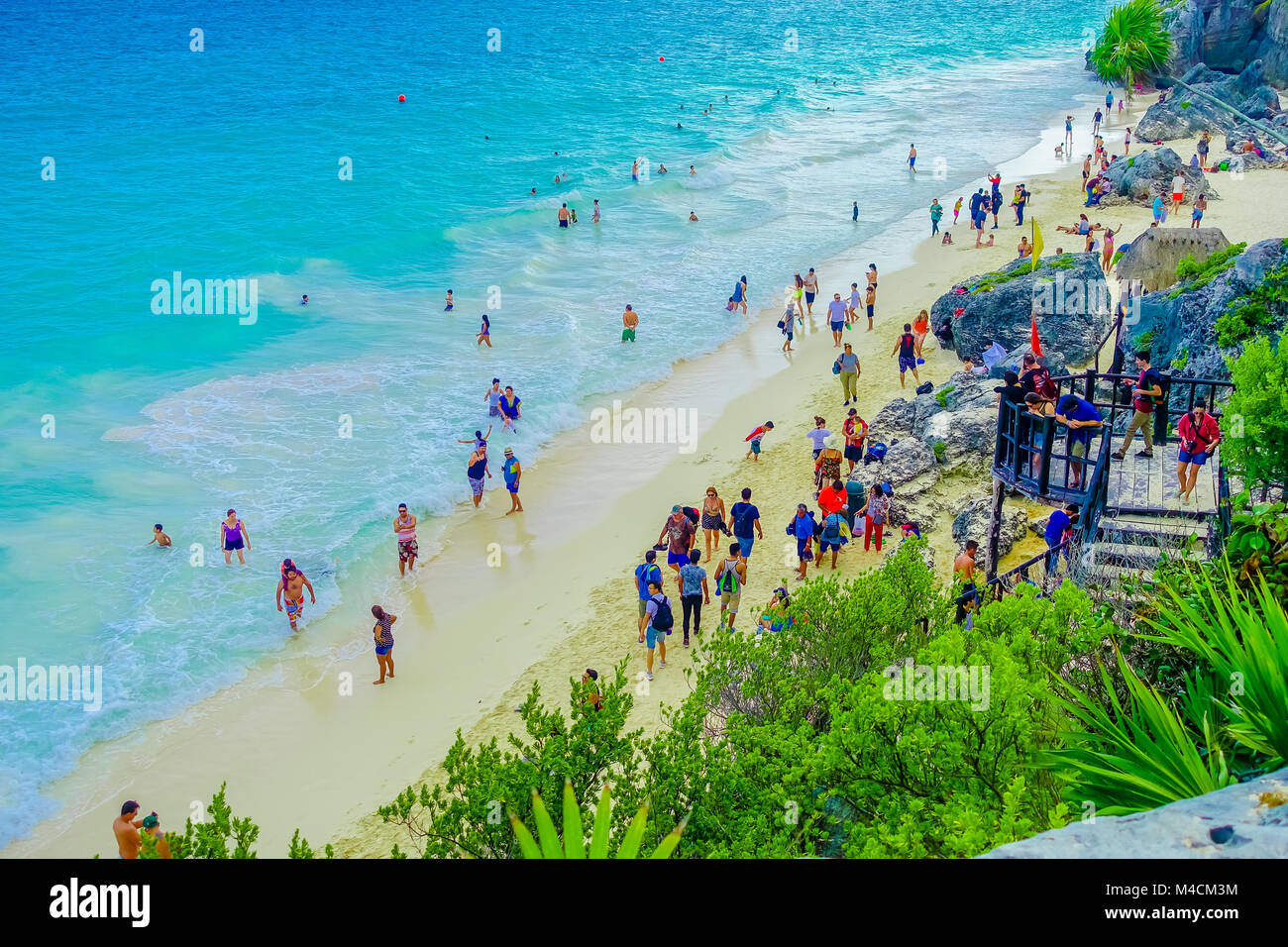 TULUM, MEXICO - JANUARY 10, 2018: Beautiful above view of unidentified ...